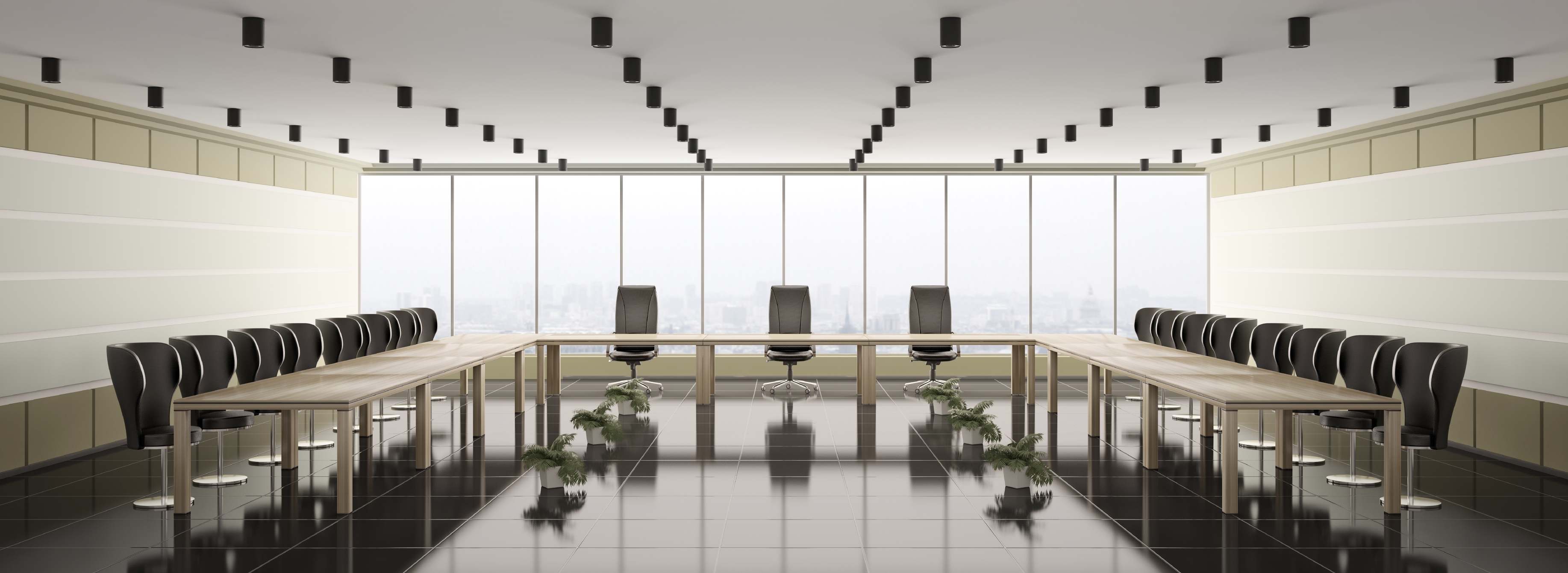 Modern boardroom interior panorama 3d render - Chicagoland Commercial